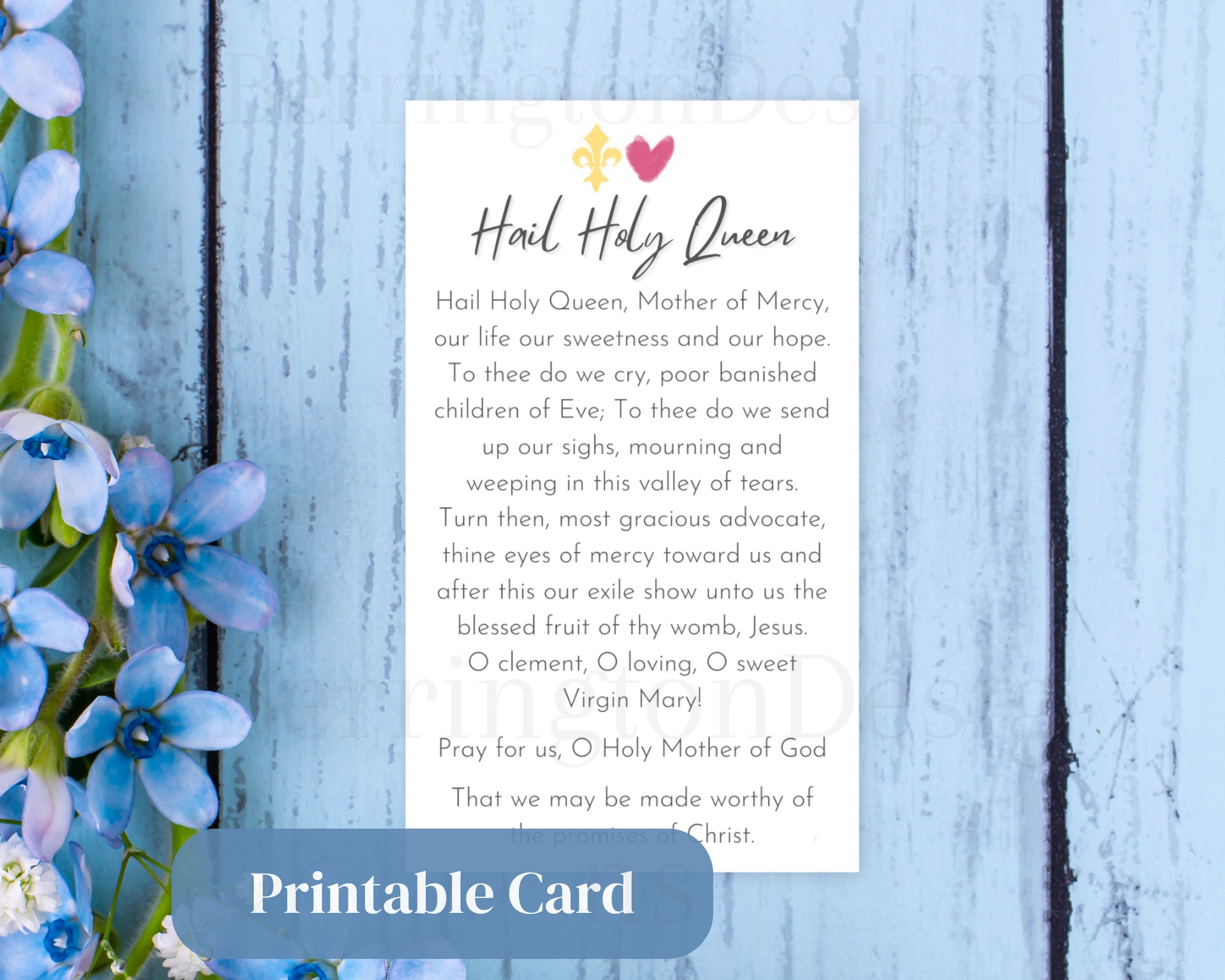 Hail Holy Queen, Printable Prayer Card, Salve Regina, Virgin Mary, Holy ...