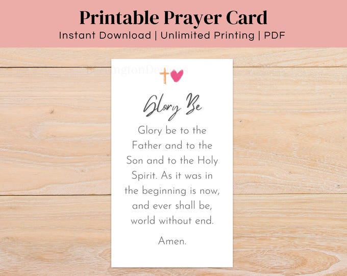 The Glory Be Prayer, Catholic Prayer Card, Printable A4, Christian ...