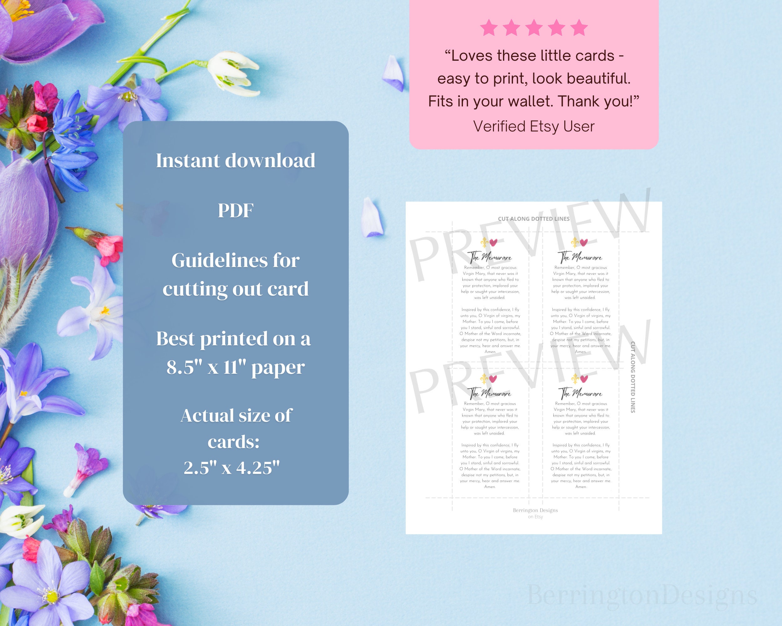 The Memorare Prayer Card Printable, Blessed Virgin Mary, Instant ...