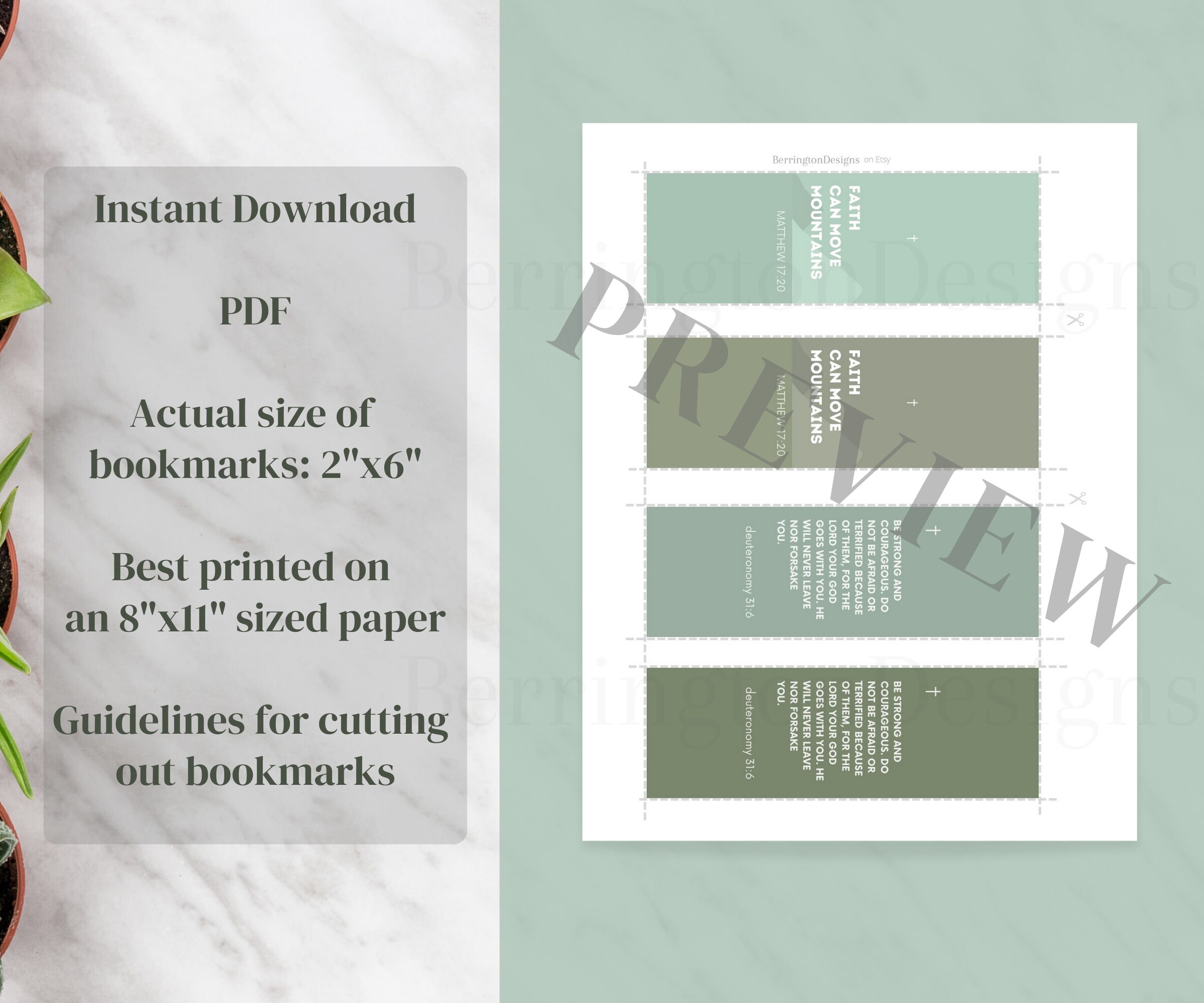 Green Printable Bible Verse Scripture Bookmarks Faith Can Move ...