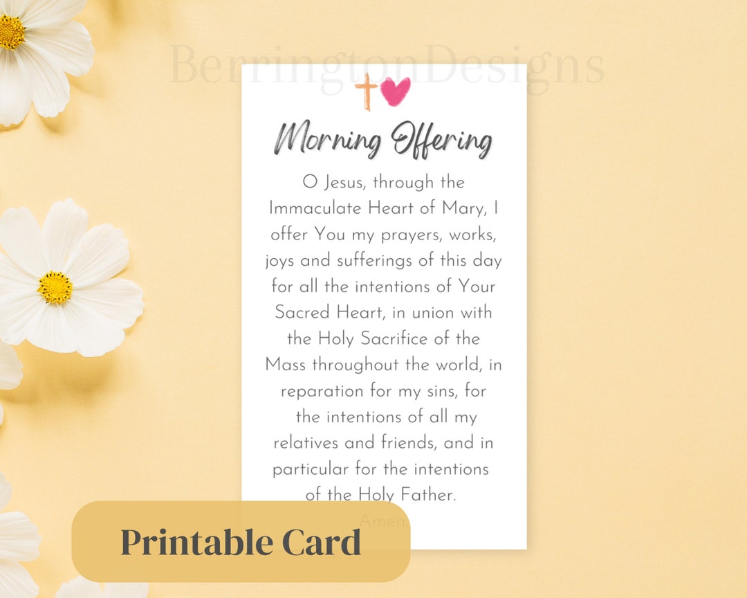 Morning Offering Prayer Card, Printable Prayer Card, Catholic Prayers ...