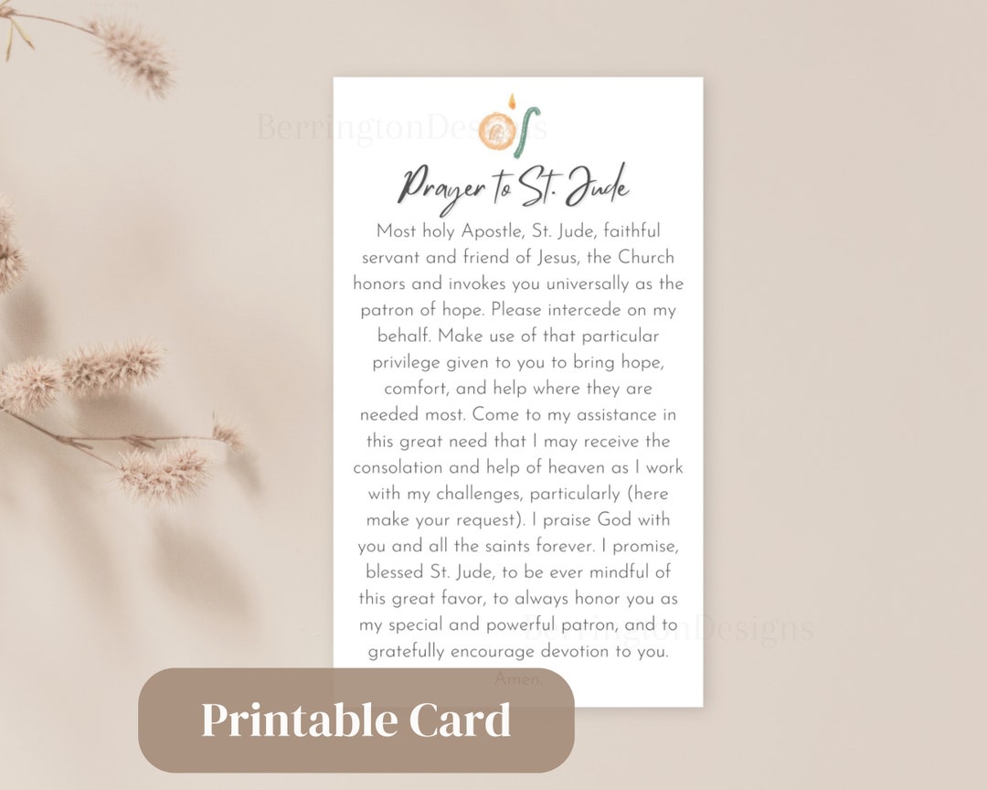 St. Jude Prayer Card Printable, Easy to Print Simple Medallion and ...