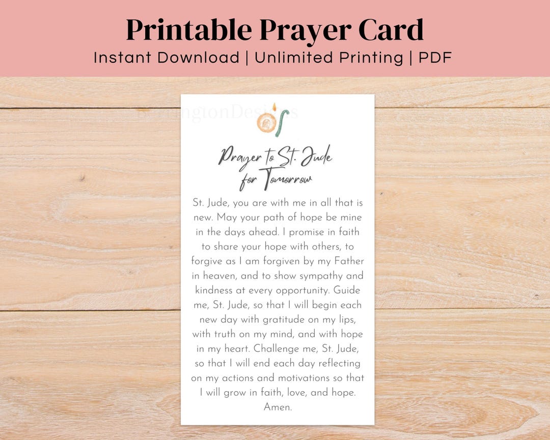 Prayer to St. Jude for Tomorrow Printable Prayer Card Showing Medallion ...