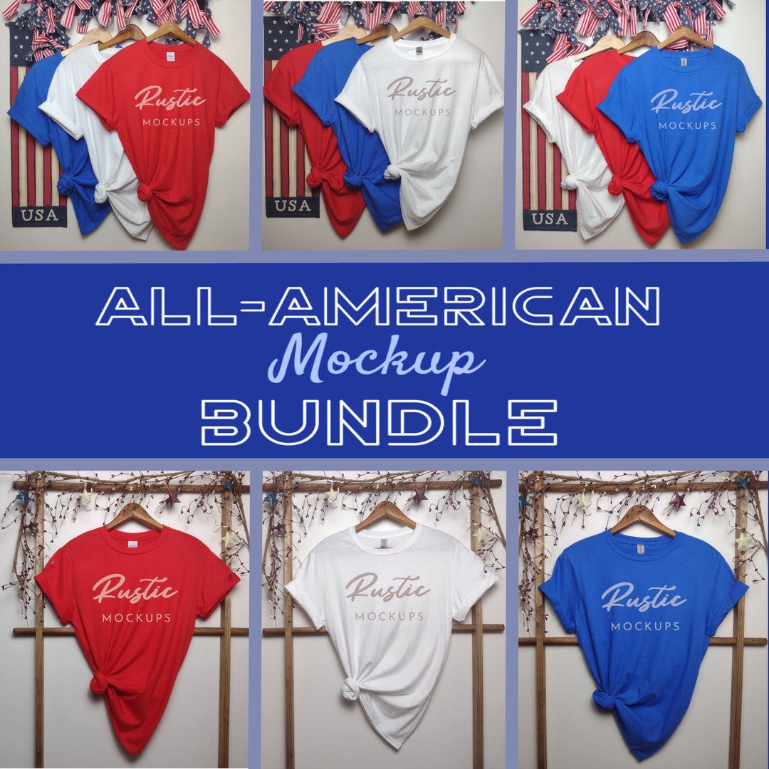 Red White and Blue Gildan 64000 Mockup Bundle, Shirt Mockup Bundle, 4th ...