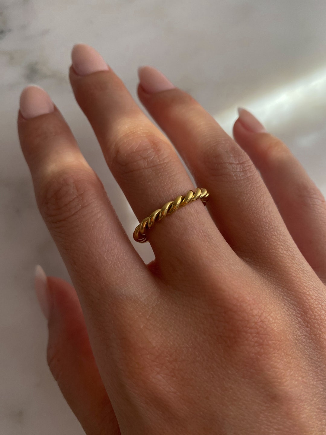 OLIVIA Ring Twist Simple Stacking Ring Adjustable Stainless Steel 14k Gold Plating Water ...