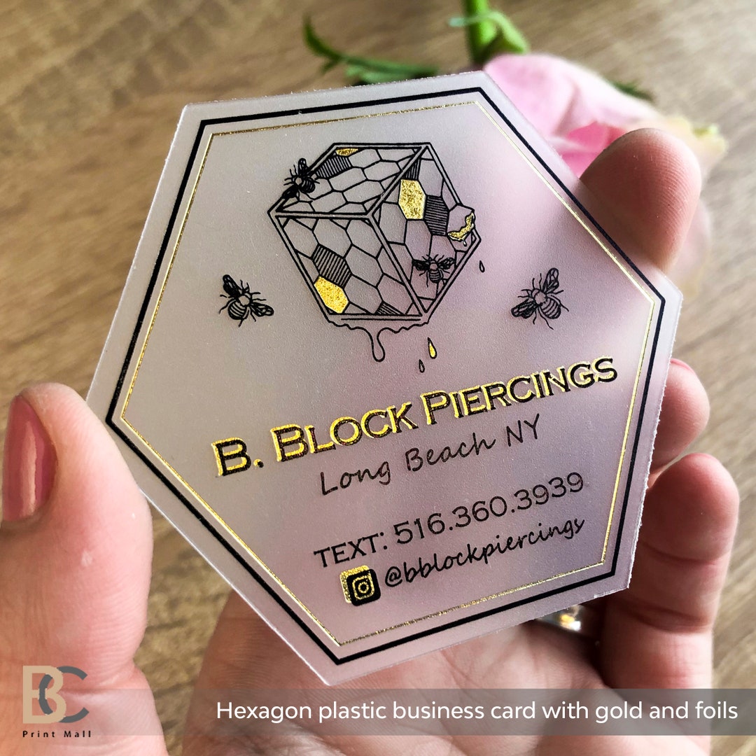 Hexagon Business Card, Small Business Card, Black and Gold Foil Plastic ...