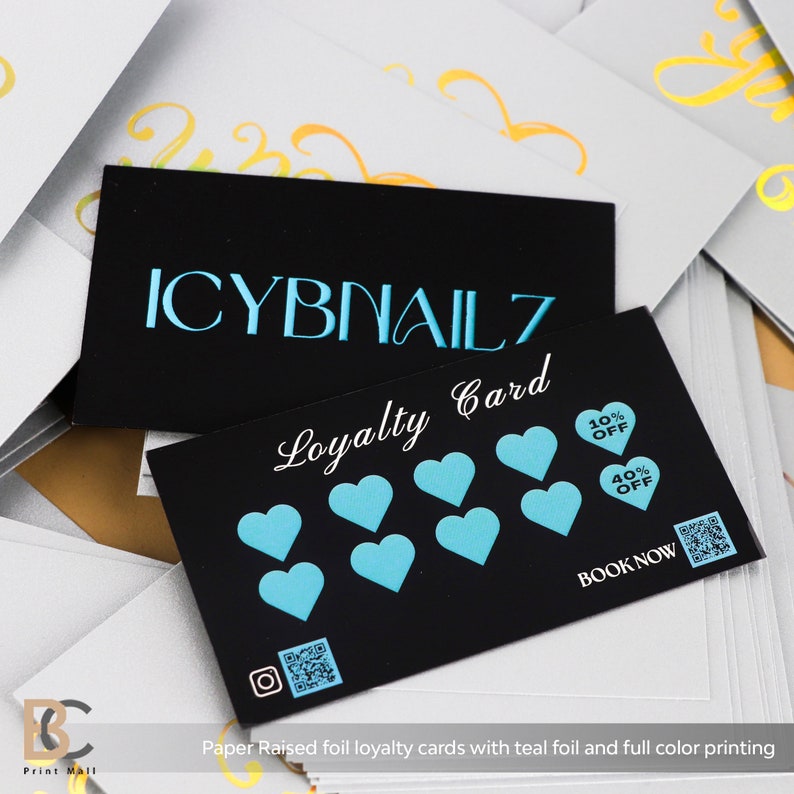 Loyalty Card Nails, Lash Loyalty Cards, Referral Cards, Raised Foil ...