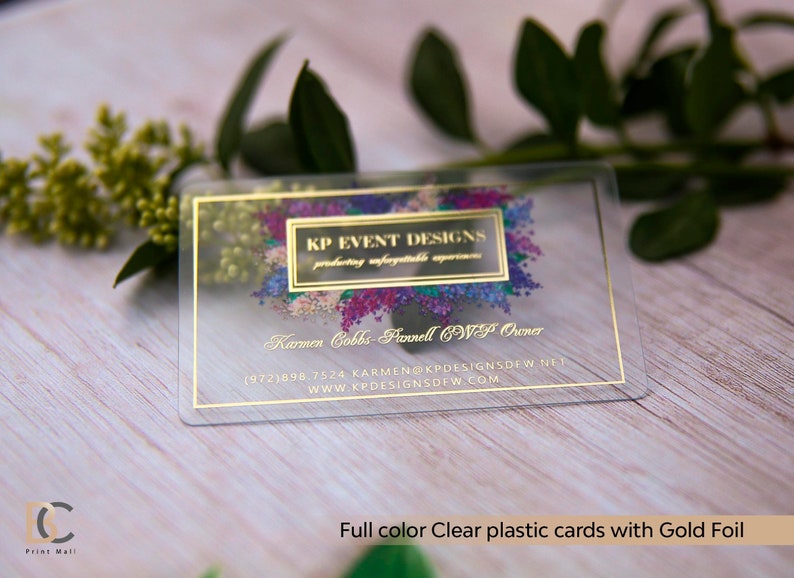 Glossy Transparent Business Cards, Gold Foil, Unique Custom Design ...
