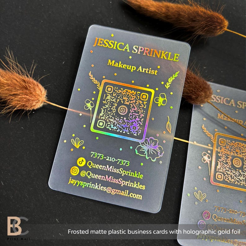 Frosted Plastic QR Code Business Cards, Holographic Iridescent Foil, Acrylic Accessories - Etsy