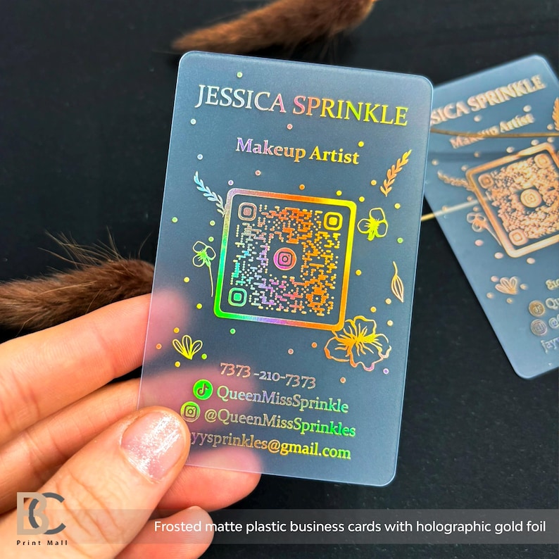 Frosted Plastic QR Code Business Cards, Holographic Iridescent Foil, Acrylic Accessories - Etsy