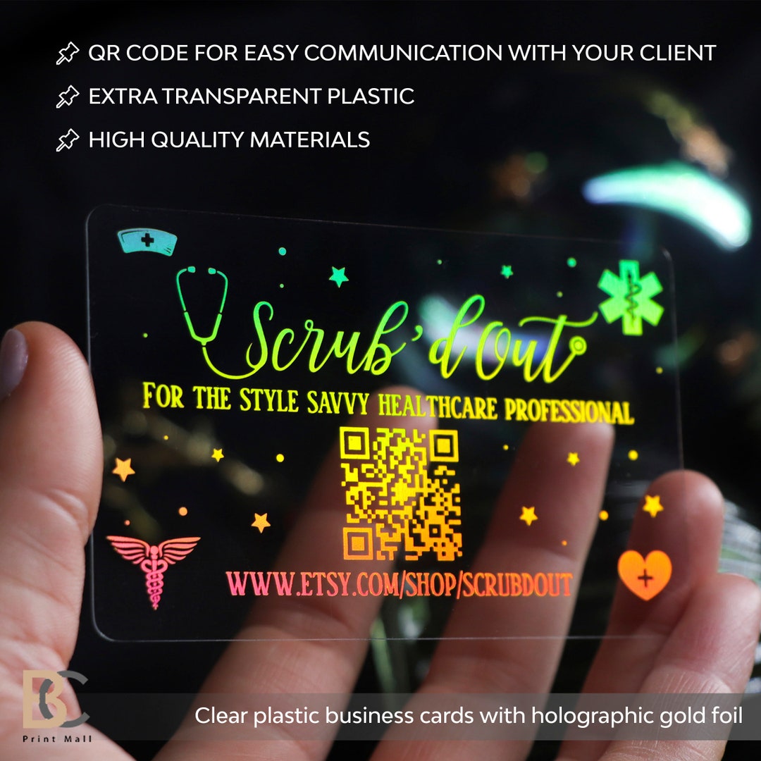 Clear Glossy Plastic QR Code Business Cards, Holographic Foil, Lash ...
