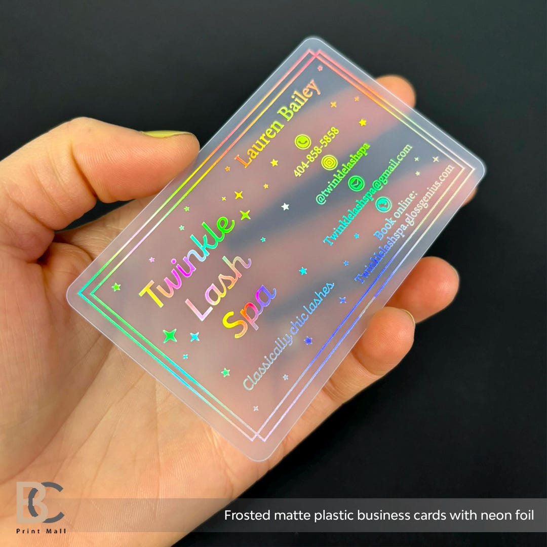Holographic Frosted Plastic Business Cards for Lash, Nail, Make-up ...