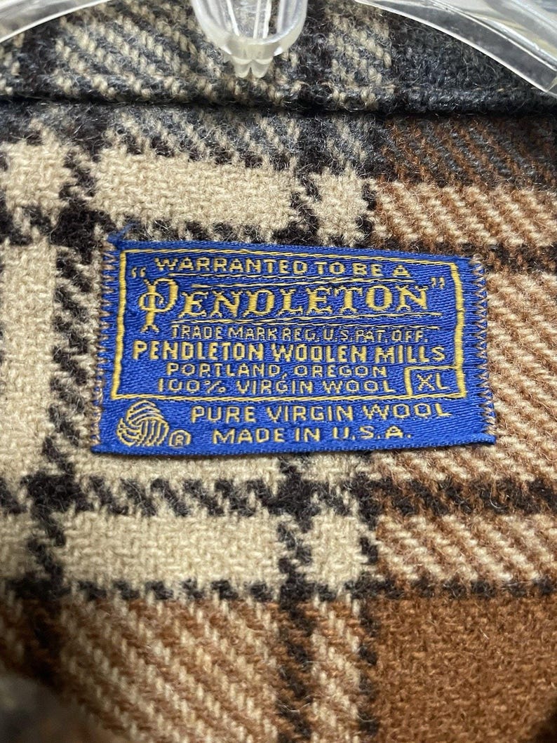 VTG Pendleton Mackinaw Cruiser Jacket Wool USA Plaid Brown Hunting Mens ...