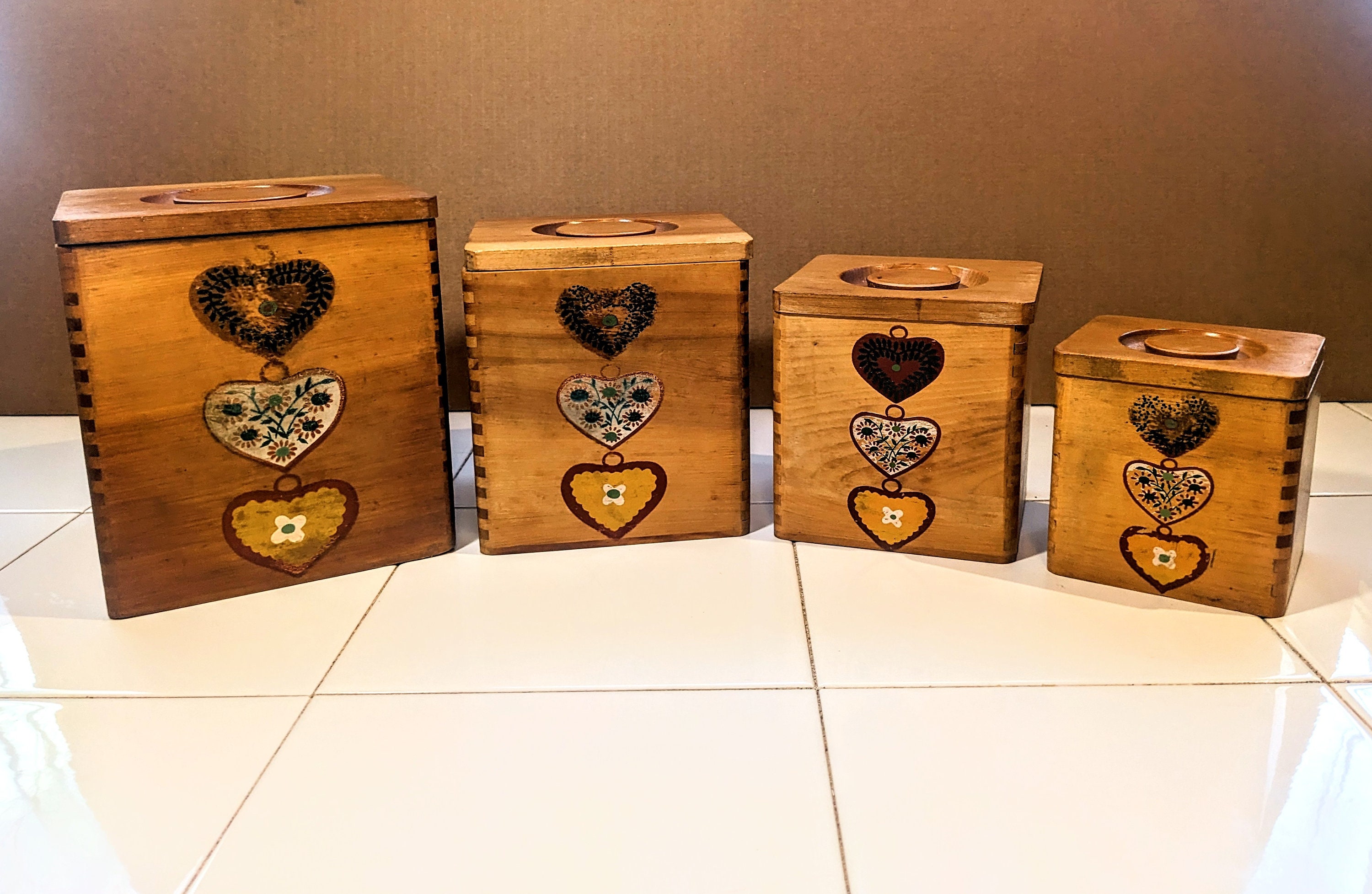 Rustic Canister Set Old Fashion Quilted Heart Design Kitchenaid Decor ...