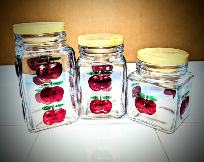 Red Apple -kitchenaid Decor - Glass Canister Set 3pc. - Etsy