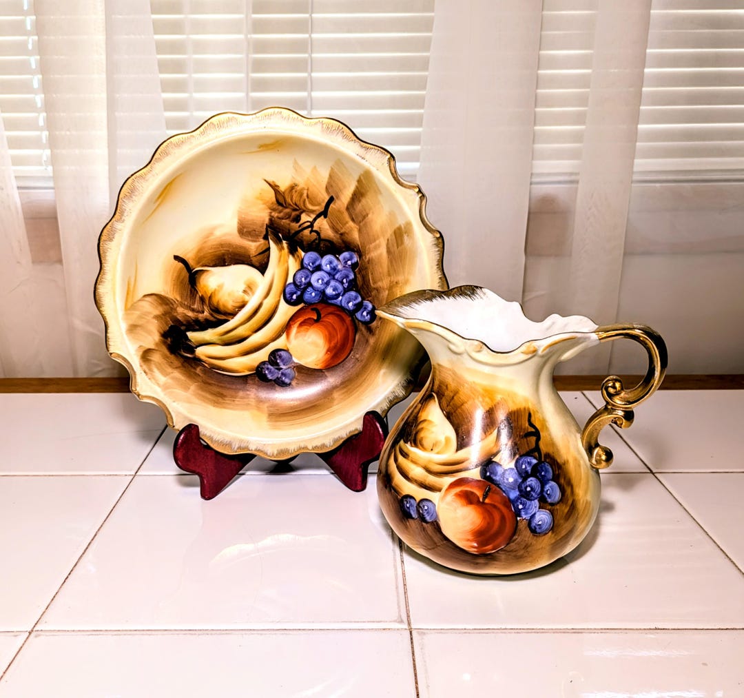 70's - Enesco Designer Pitcher & Bowl - Interior Decor - Etsy