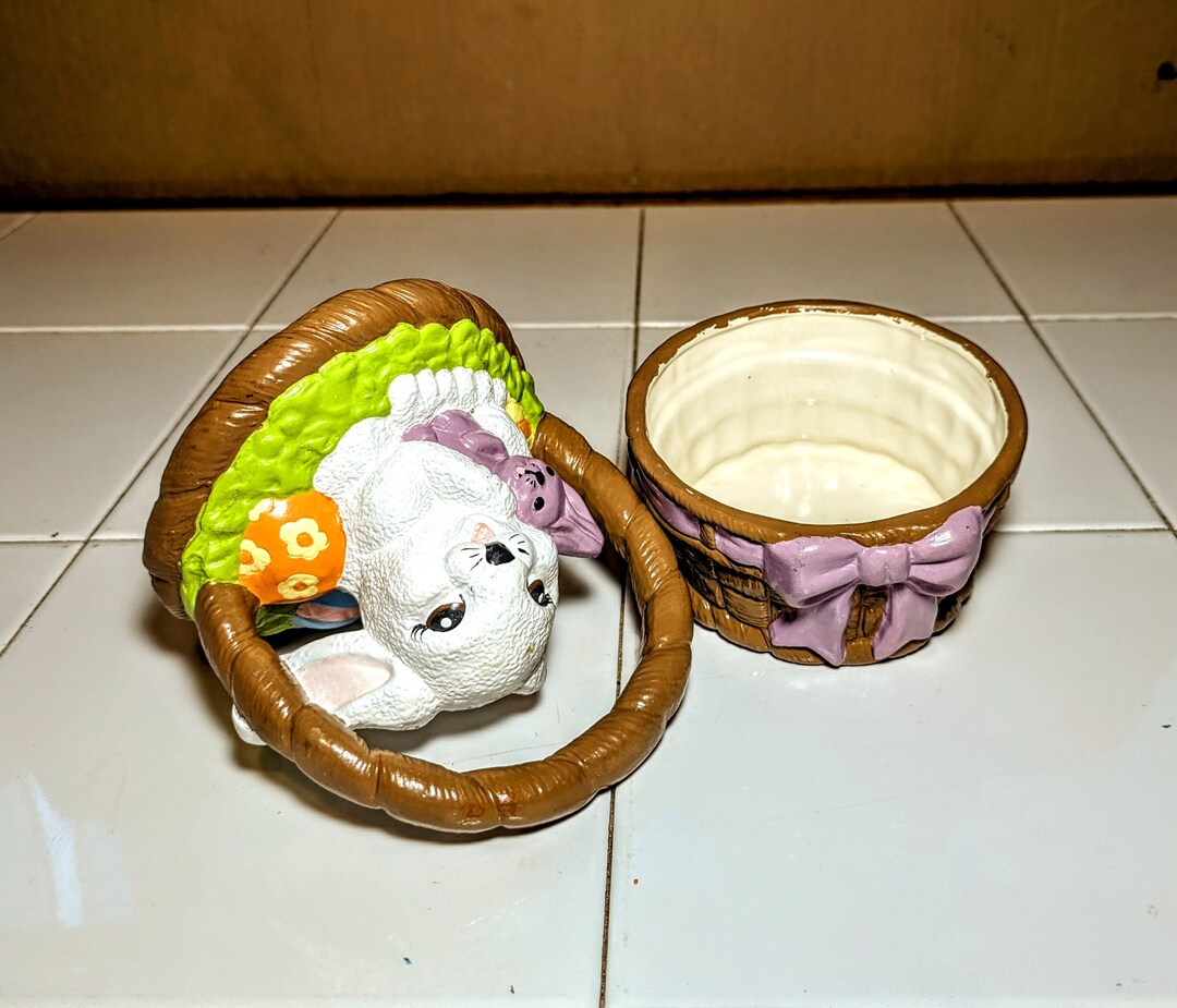 Easter Candy Dish Home Decor Bunny Basket Classic Ceramic Collectible ...