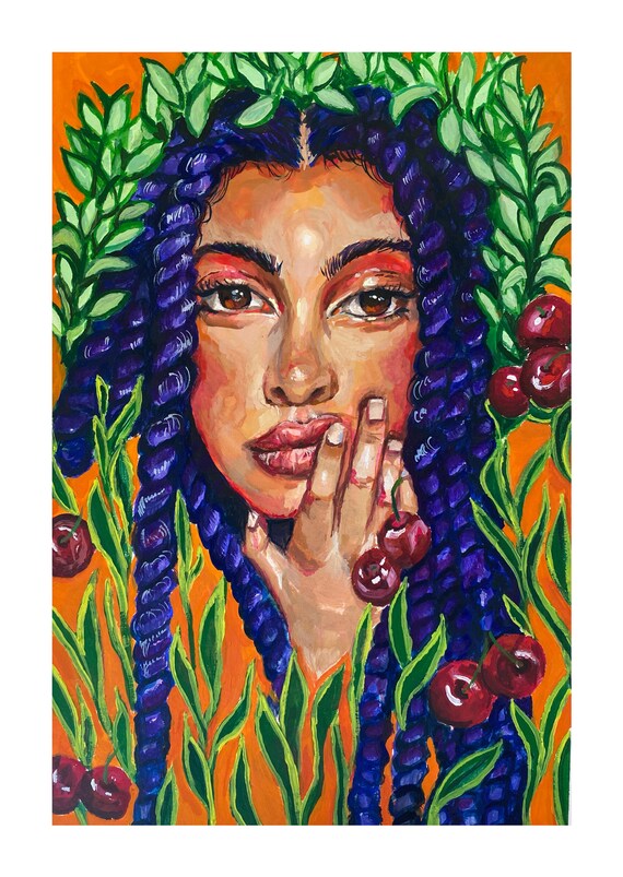 A4/fine Art Print of Portrait Painting/girl With Locs/tropical - Etsy