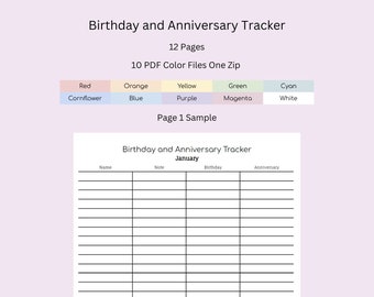 Birthday and Anniversary Tracker Digital Printable. - Etsy