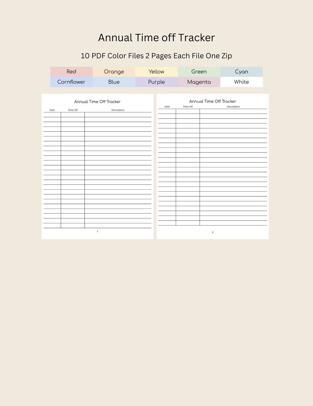 Annual Time off Tracker, PTO, Printable - Etsy