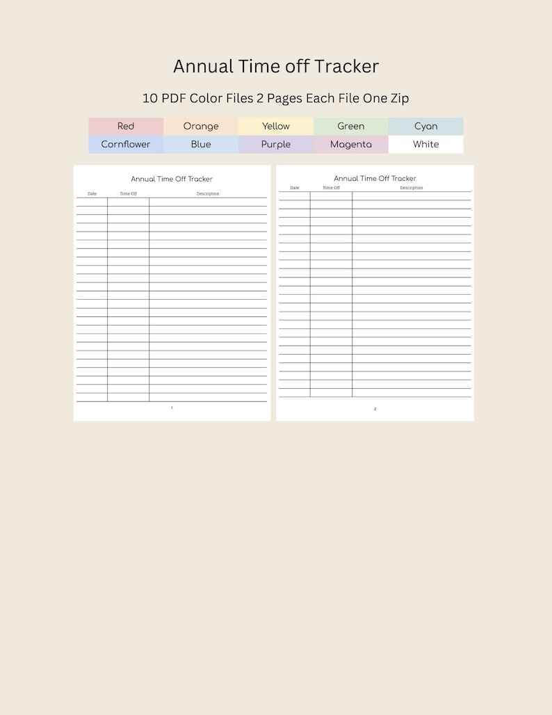 Annual Time off Tracker, PTO, Printable - Etsy