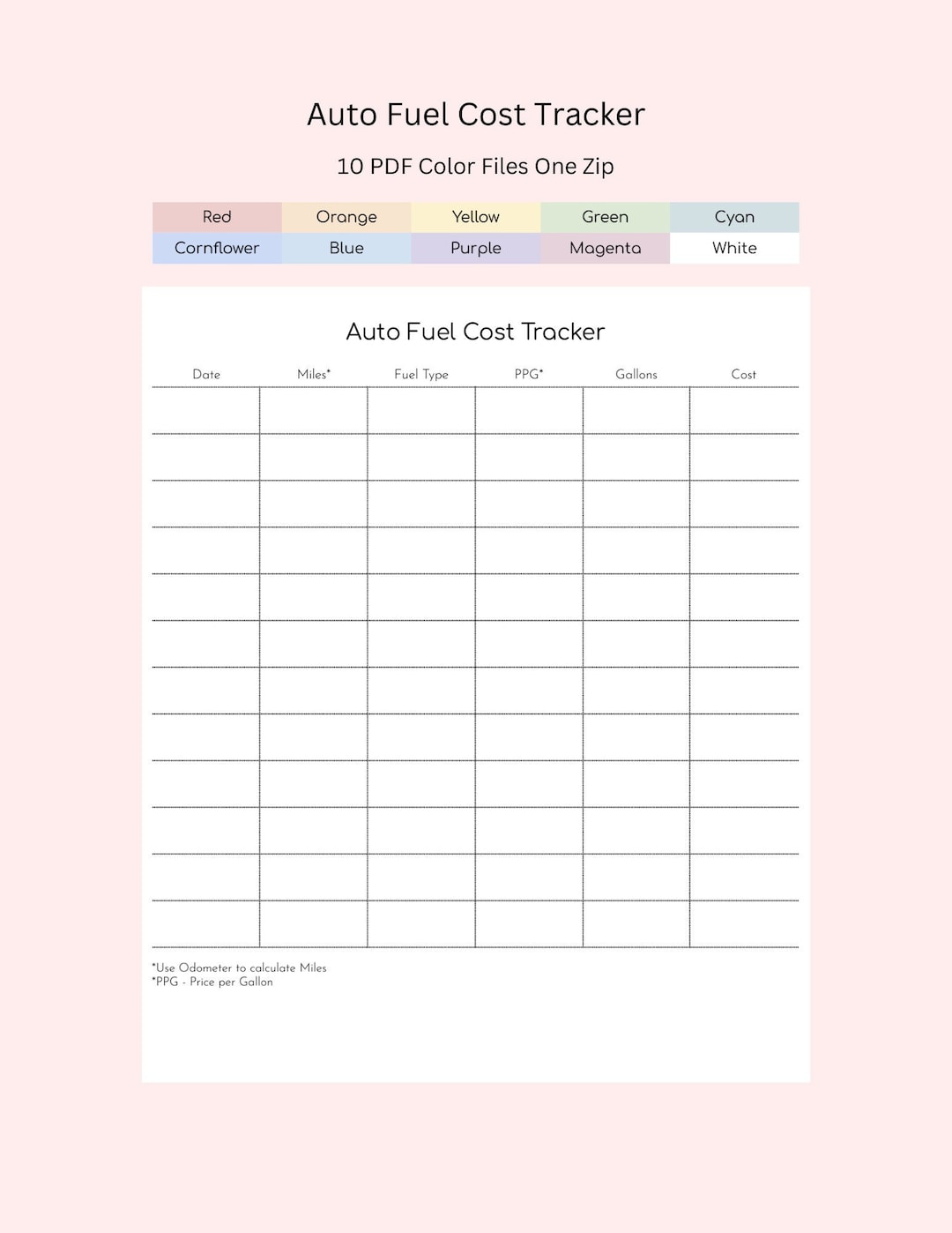 Road Trip Fuel Tracker and Mileage Log | Printable Gas Cost & Travel ...