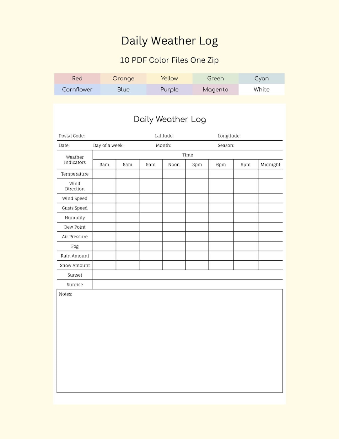Daily Weather Log, Daily Weather Journal, Daily Weather Diary - Etsy