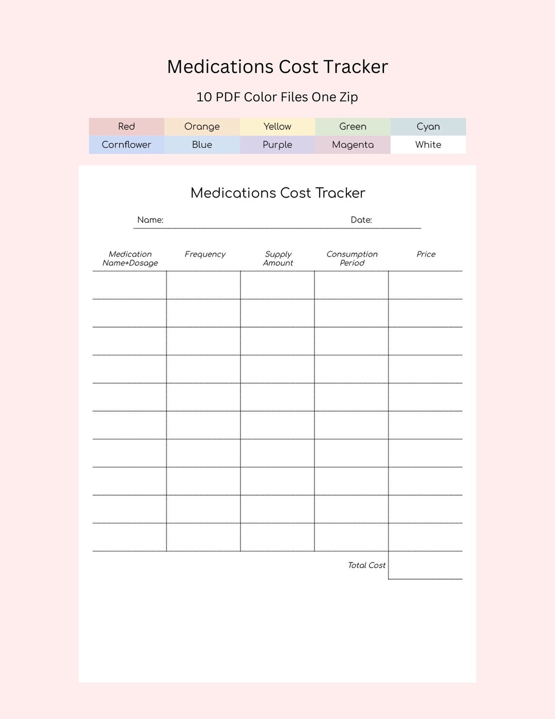 Printable Medication Cost Tracker | Digital Prescription Drug Expense ...
