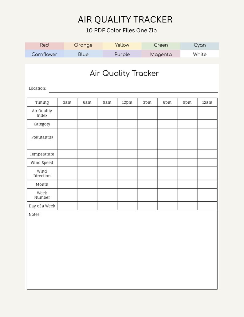 Printable Daily Air Quality (AQI) Tracker for Health & Safety Log - Etsy