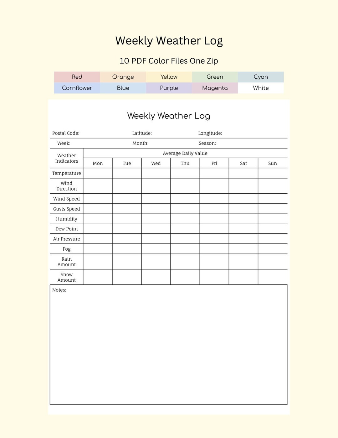 Weekly Weather Log, Weather Tracker, Weather Journal, Weather Diary - Etsy