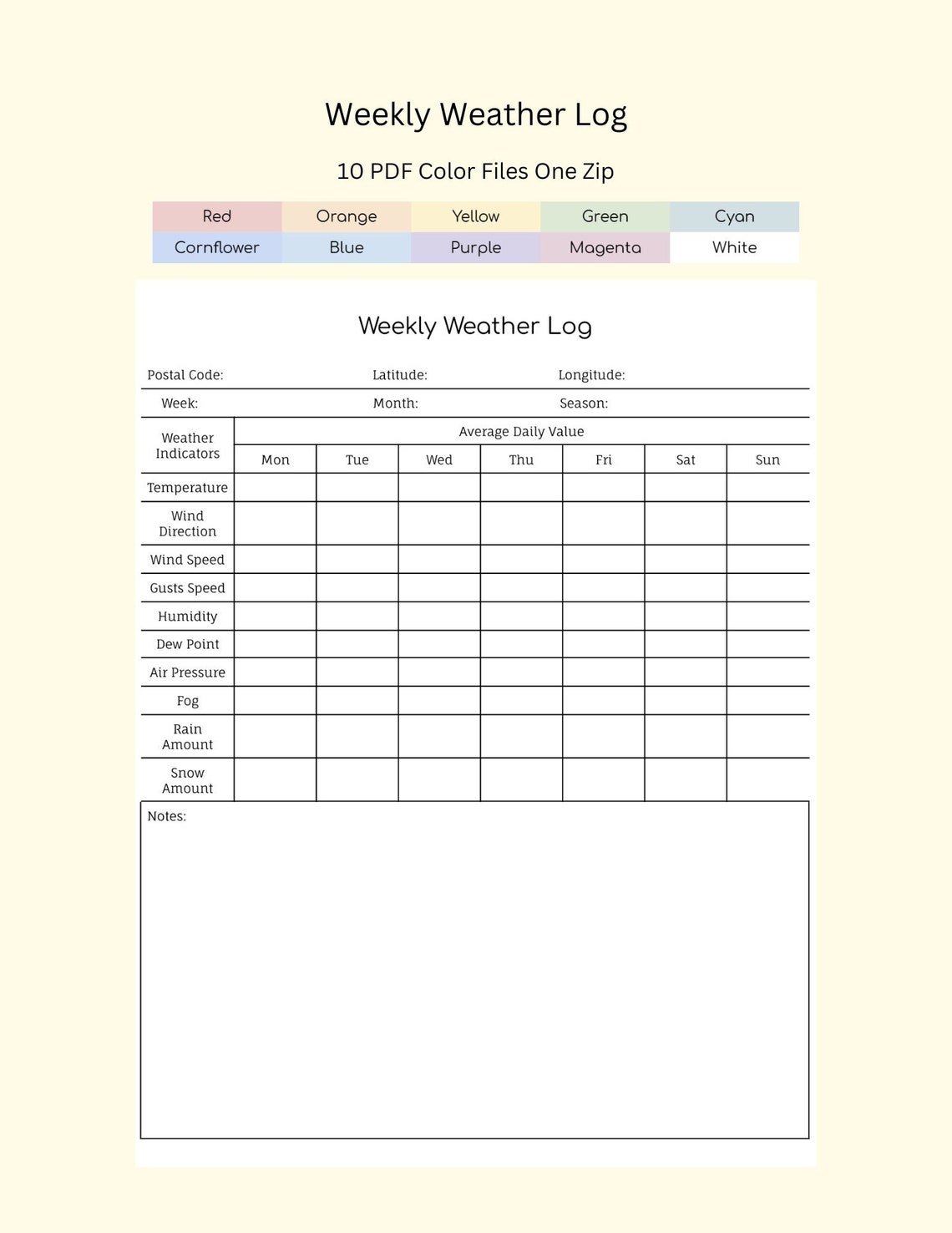 Weekly Weather Log, Weather Tracker, Weather Journal, Weather Diary - Etsy