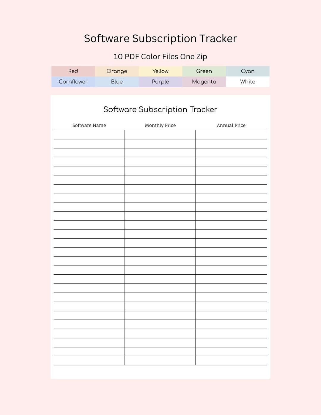 Digital Subscription Organizer and Payment Tracker | Printable App ...