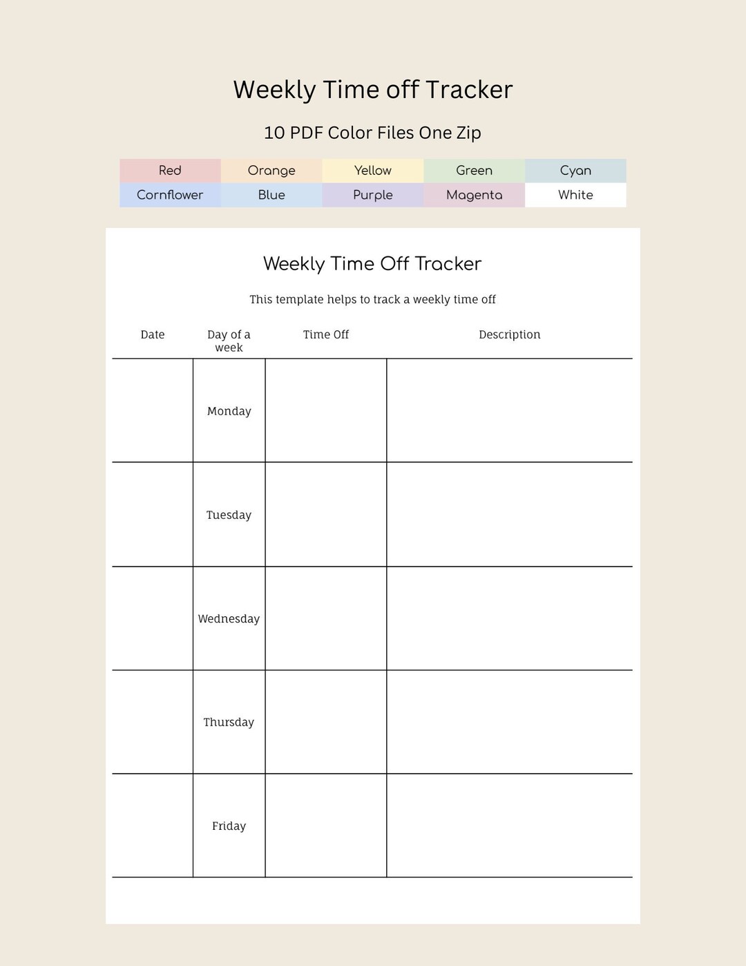 Printable Weekly Time off Tracker and Vacation Schedule Log | Digital ...