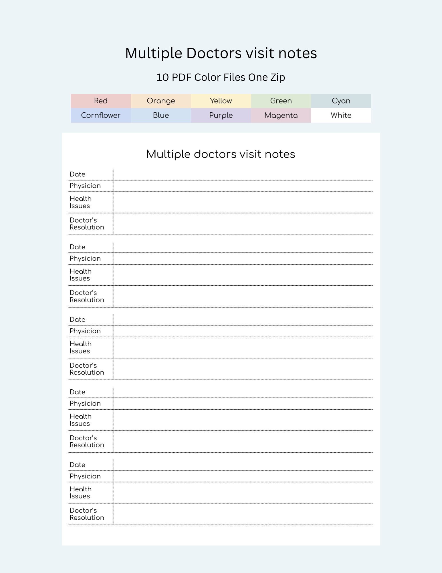 Multiple Doctors Visit Notes, Physicians Summary Notes, Doctors Log ...
