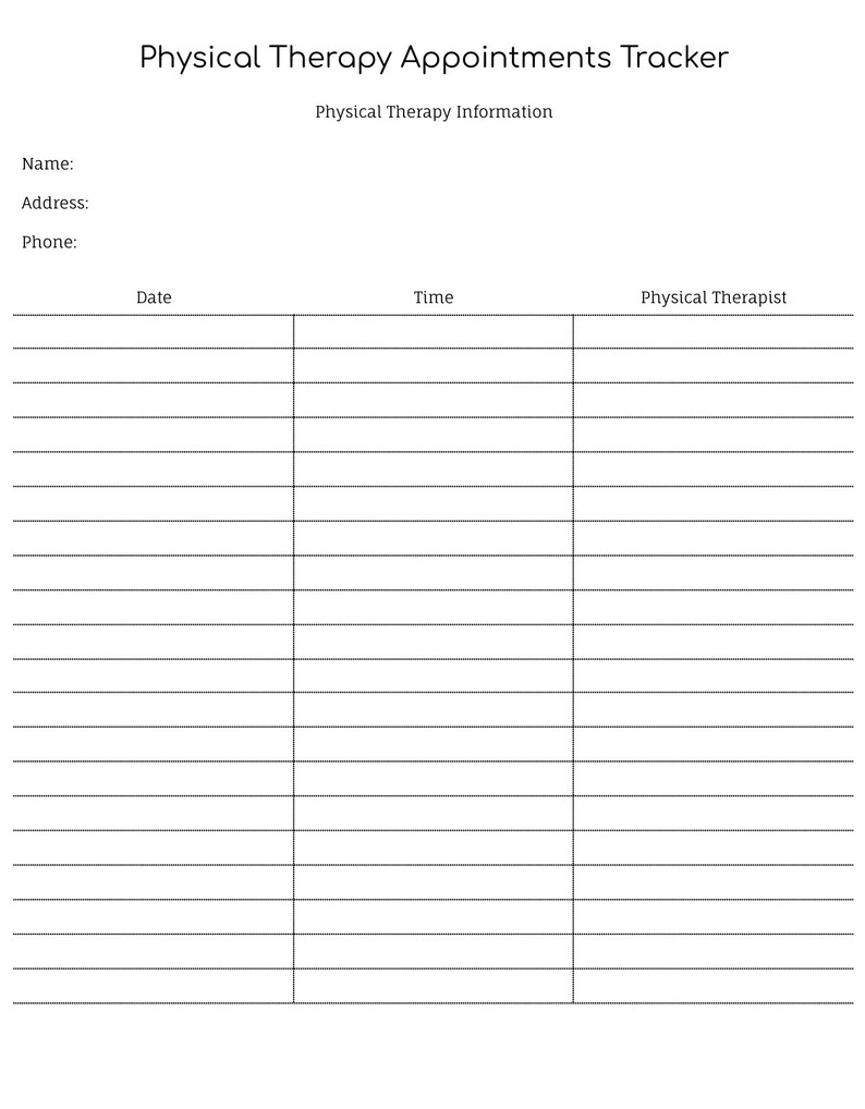 Printable Physical Therapy Appointments Tracker | Digital PT Session Schedule & Log PDF - Etsy
