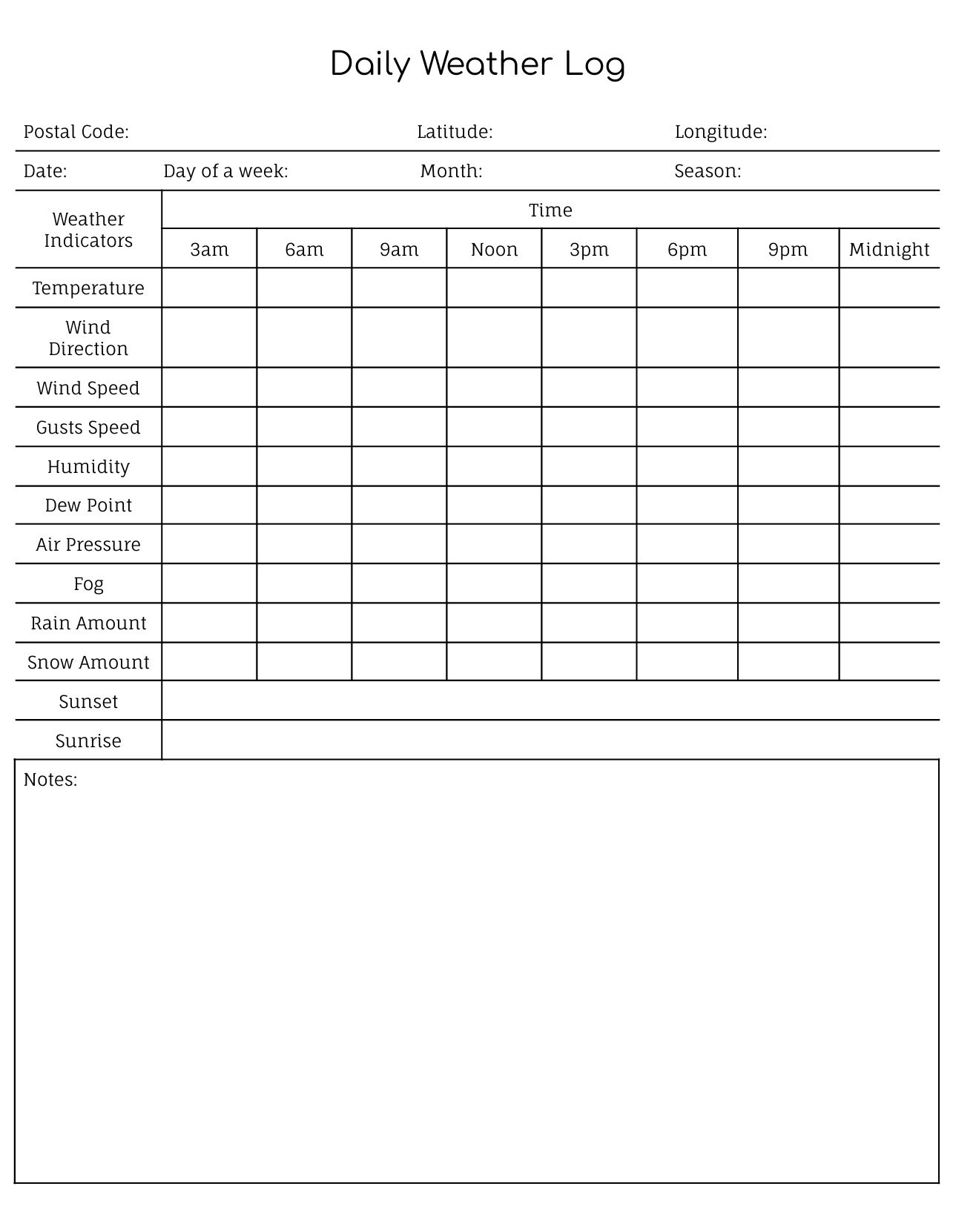 Daily Weather Tracker and Nature Journal | Printable Observation Log ...