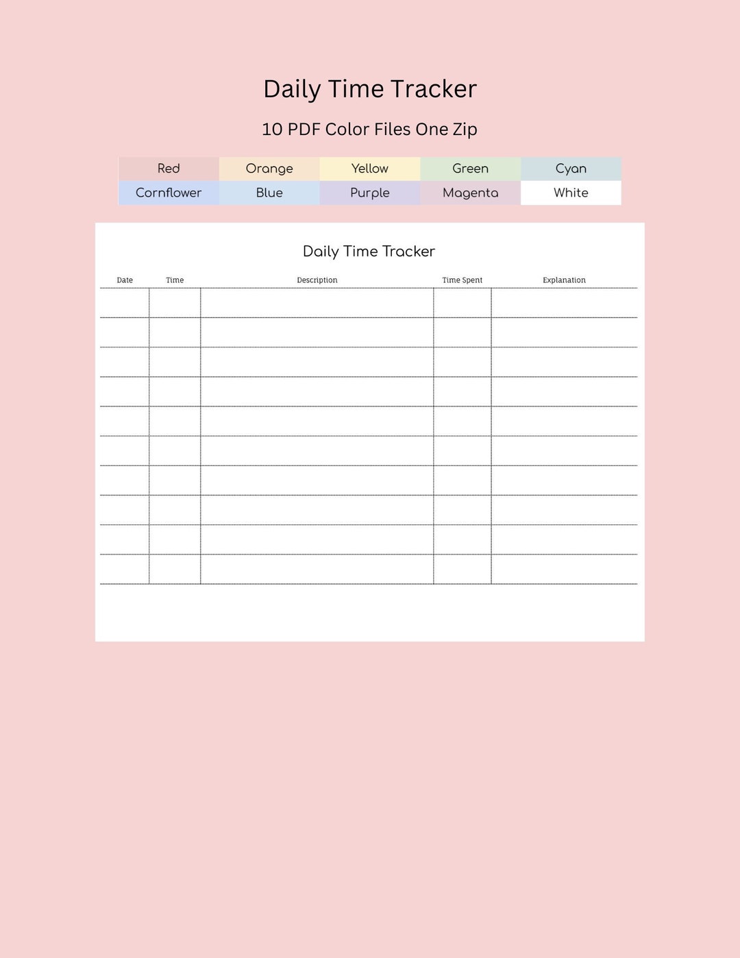 Daily Time Tracker, Daily Productivity Log, Time Review Diary, Daily ...