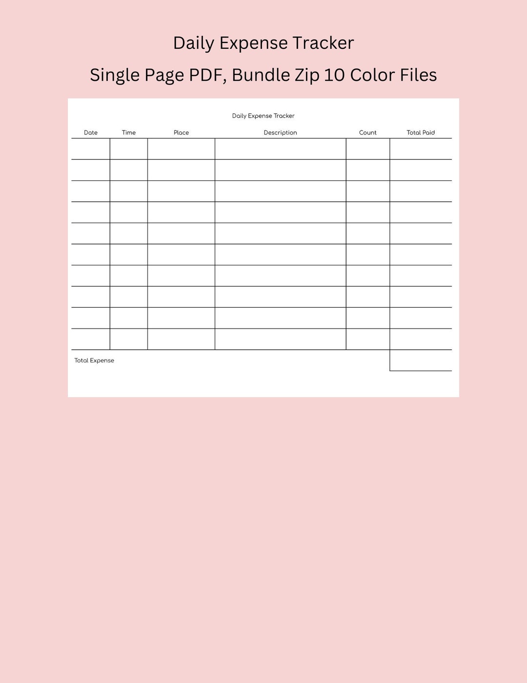 Daily Expense Tracker, PDF, Single Page Printable, INSTANT DOWNLOAD - Etsy