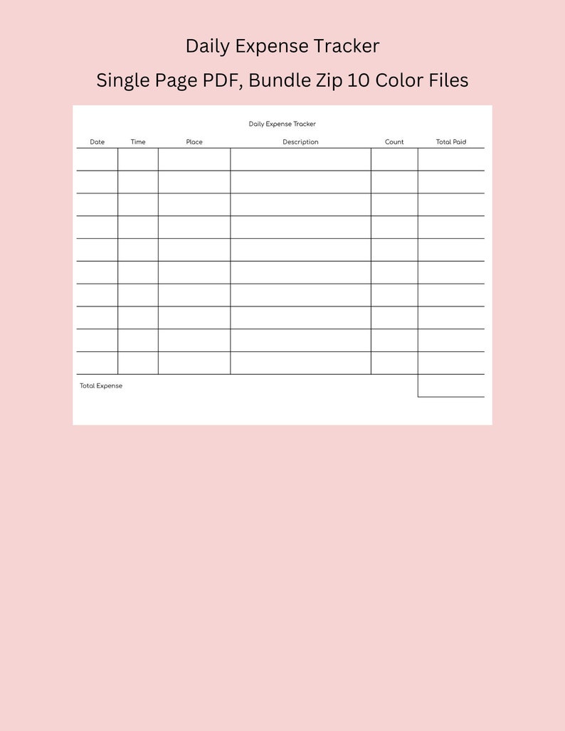 Daily Expense Tracker, PDF, Single Page Printable, INSTANT DOWNLOAD - Etsy