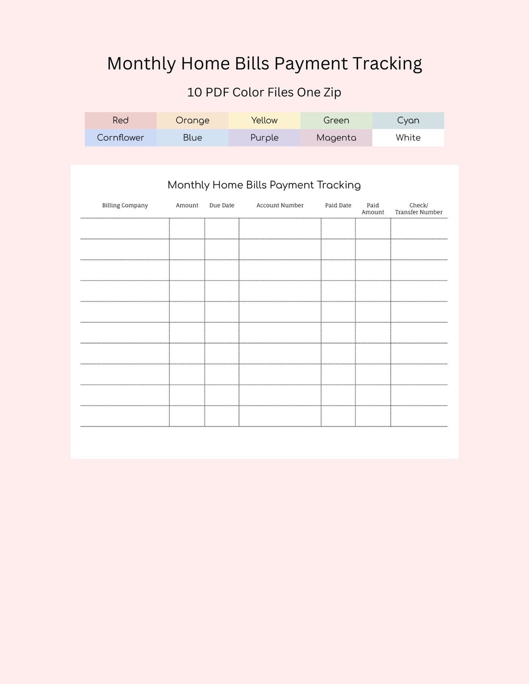 Monthly Home Bills Payment Tracking, Home Bills Payment Log, Monthly ...