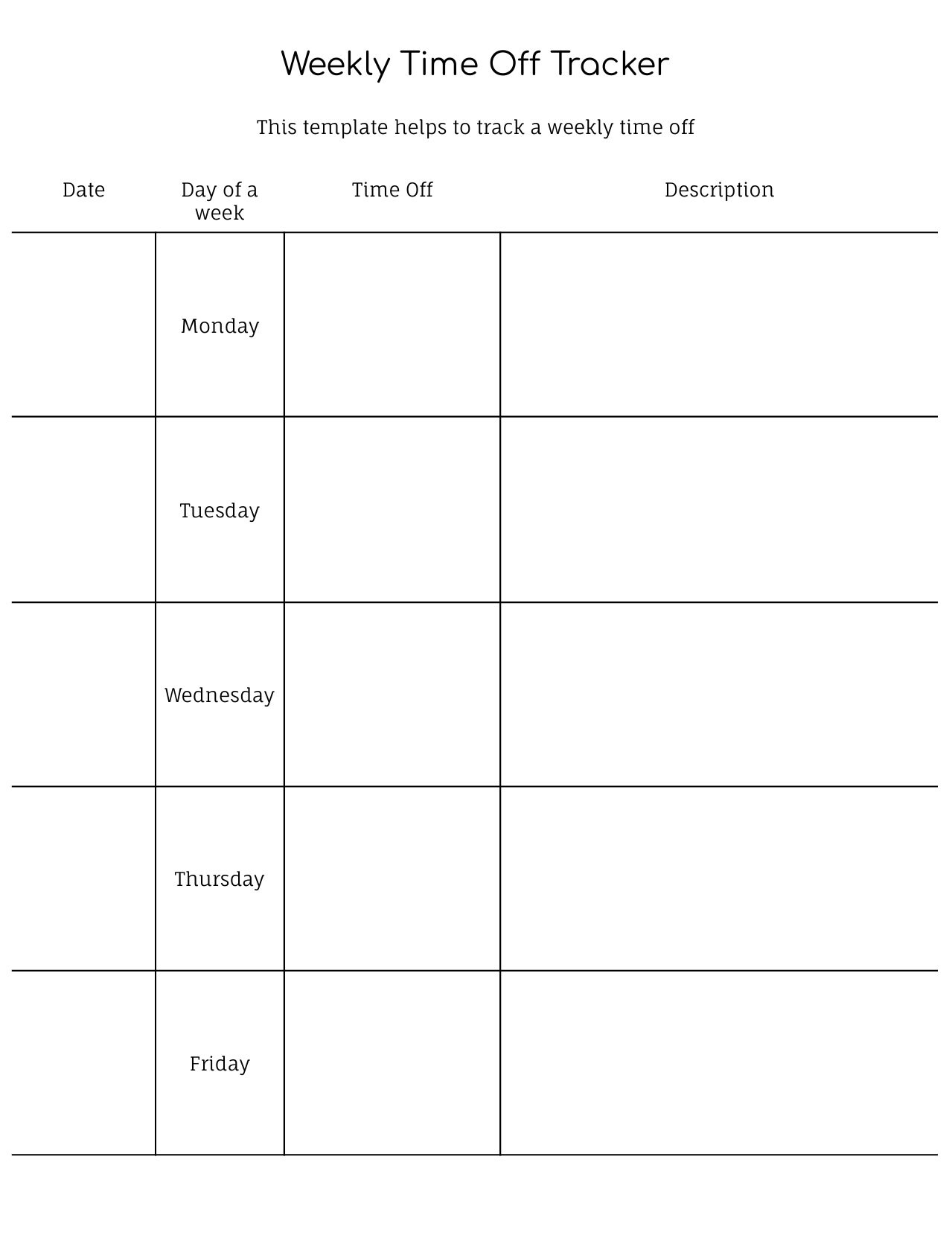 Printable Weekly Time off Tracker and Vacation Schedule Log | Digital ...