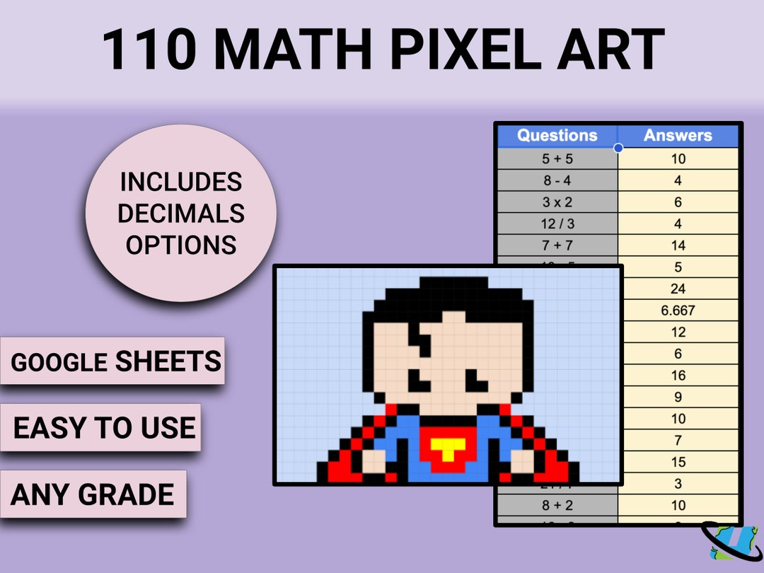 Customizable Math Pixel Art - 110 Images 2200 Questions - Addition ...