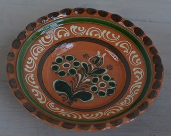Vintage Pottery Wall Plate Hand Painted Floral Motif From Hungary ...