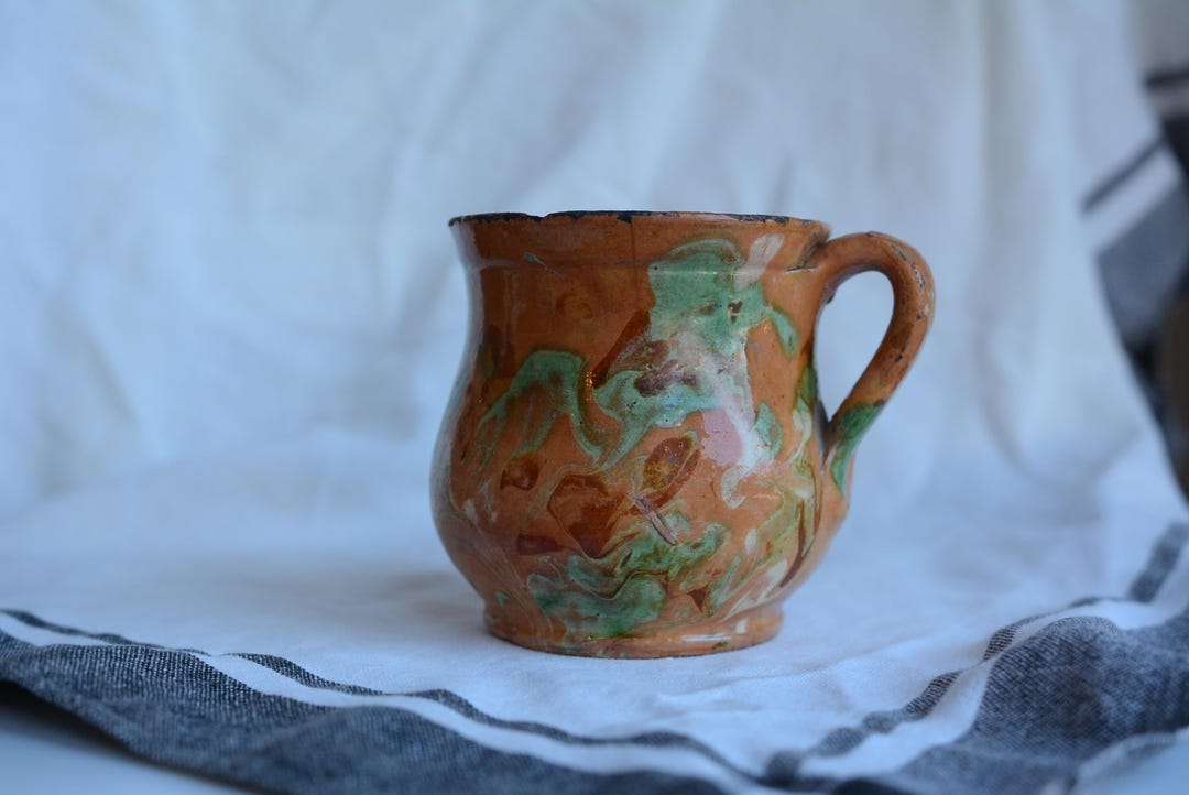 Antique Hungarian Pottery Pitcher | Rustic Vintage Mug With Patina - Etsy