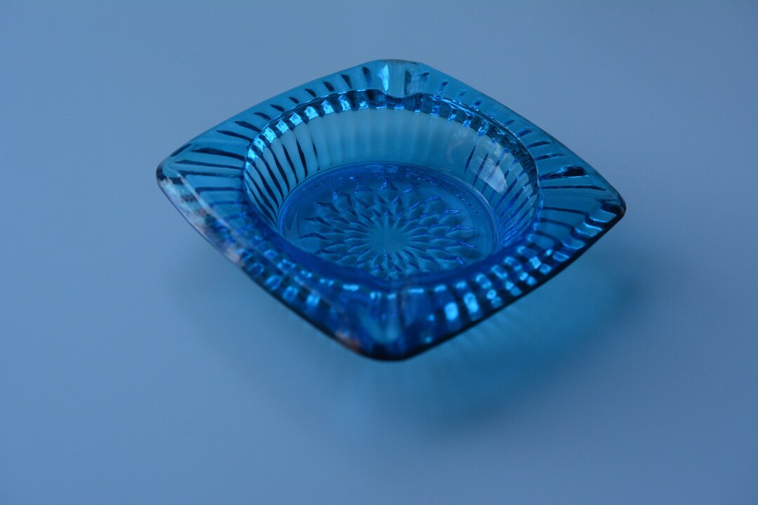 Vintage Blue Glass Ashtray - Etsy