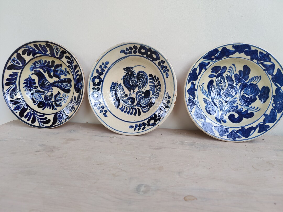 Vintage Pottery Wall Plates Blue and Beige Deep Korond Wall Plates ...