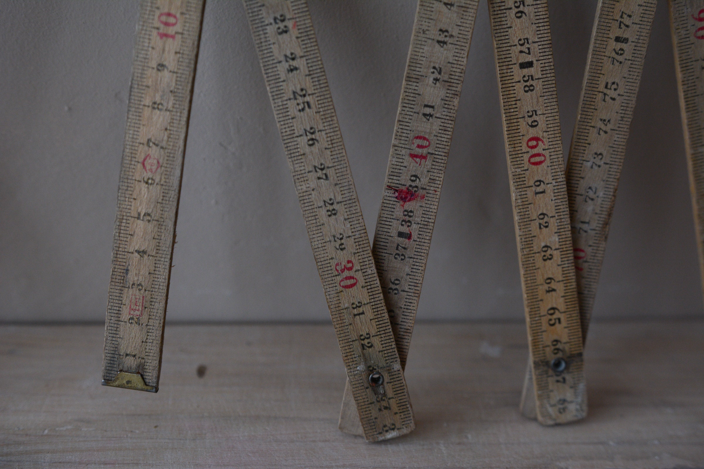 Antique Wooden Folding Ruler Handmade Measure 39 / 1 Meter Long ...