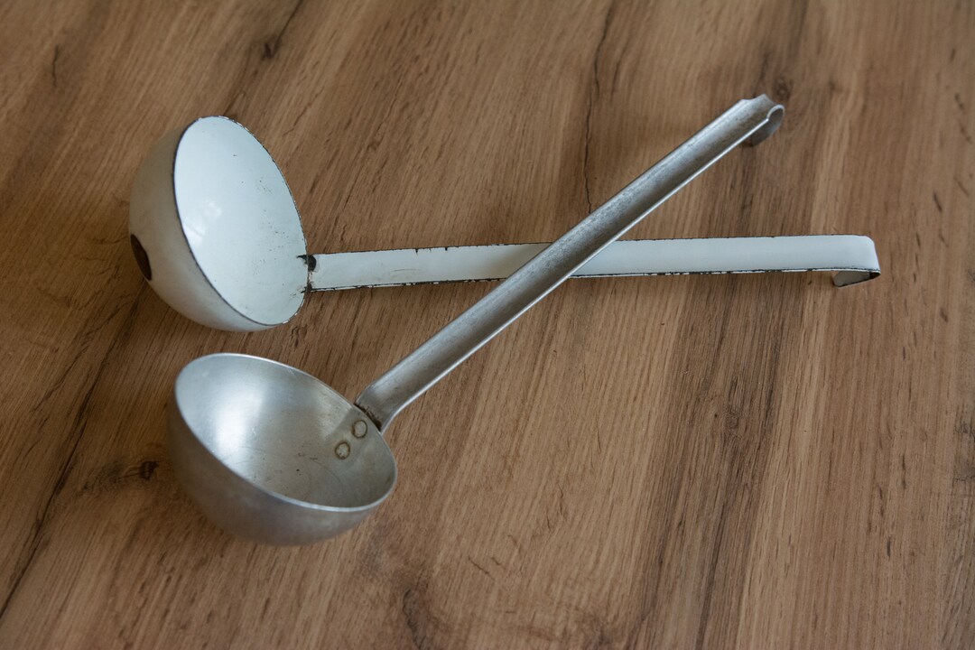 Vintage White Enamel and Aluminium Ladle From Hungary - Etsy