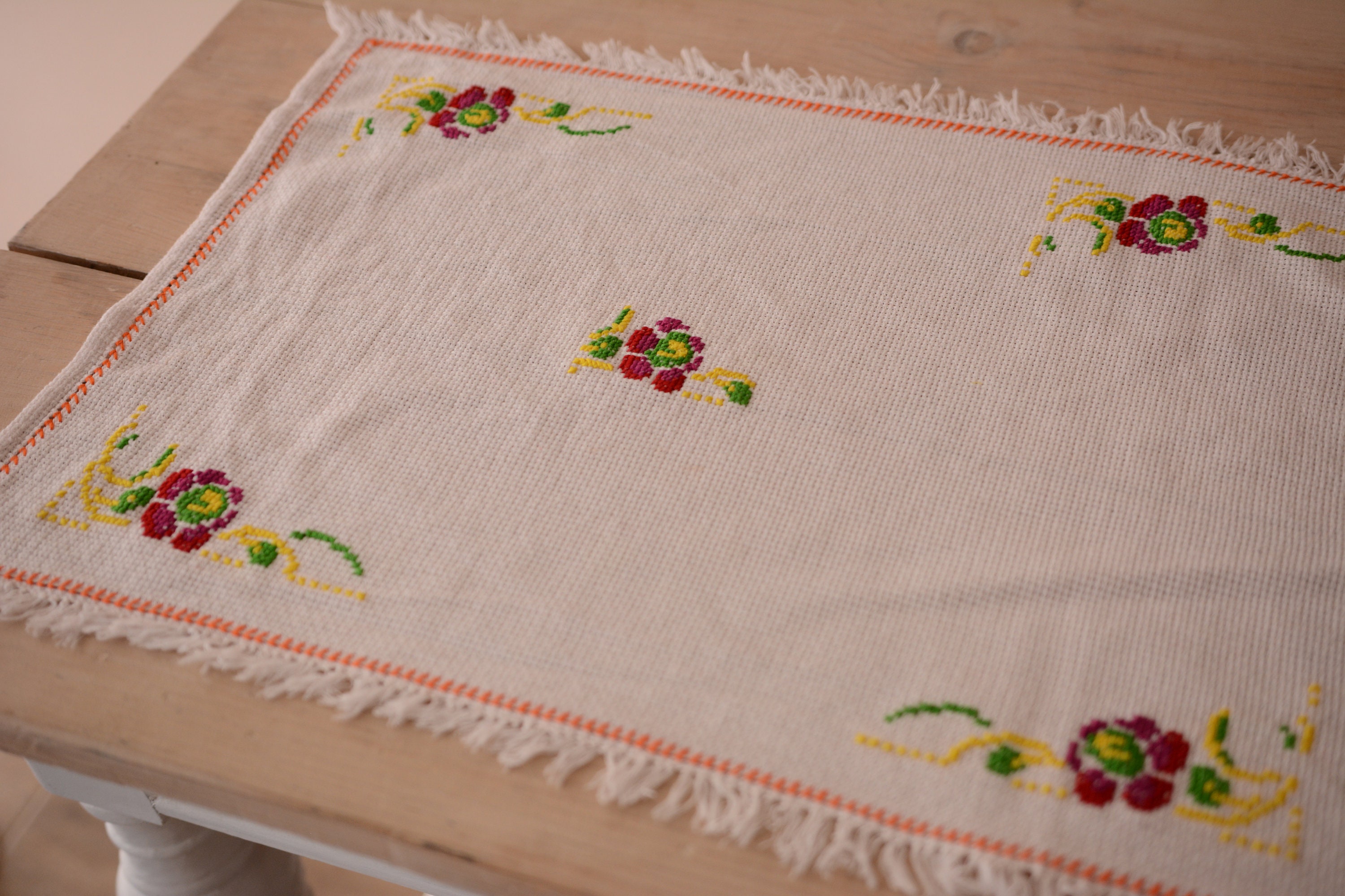 Vintage Hungarian Cross Stitch Tablecloth | Hungarian Folk Art - Etsy