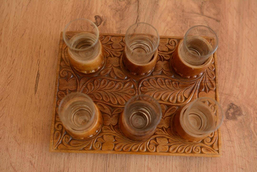 Hand-carved Wooden Shot Glass Set | Rustic Folk Art Barware - Etsy